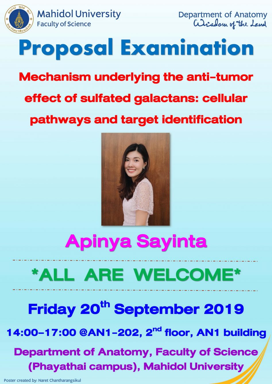 Apinya’s PROPOSAL on Friday 20th September 2019, 14:00-17:00, @AN1-202 – #Anatomy SC Mahidol # ...