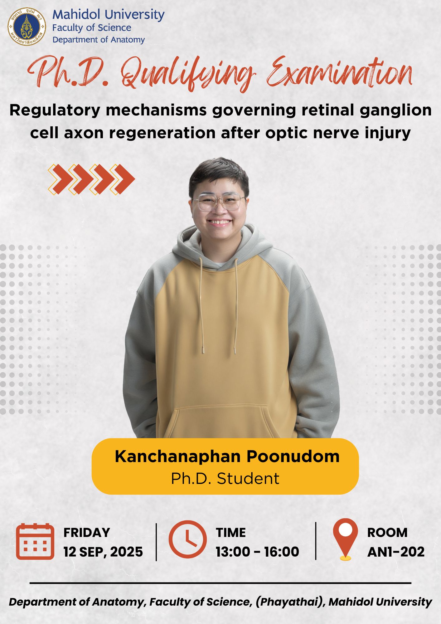 Kanchanaphan Poonudom’s Ph.D. Qualifying Examination on Friday 12th September 2025, 13:00-16:00 ...